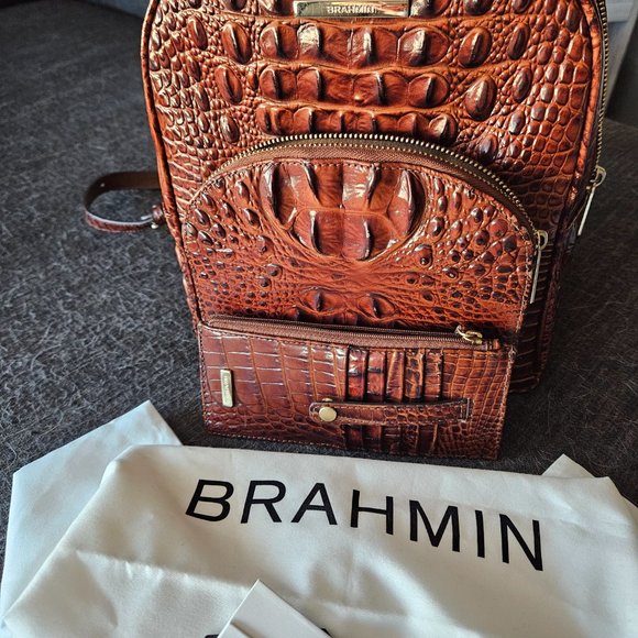 Brahmin | Bags | Brahim Brown Backpack And Matching Credit Card Wallet ...
